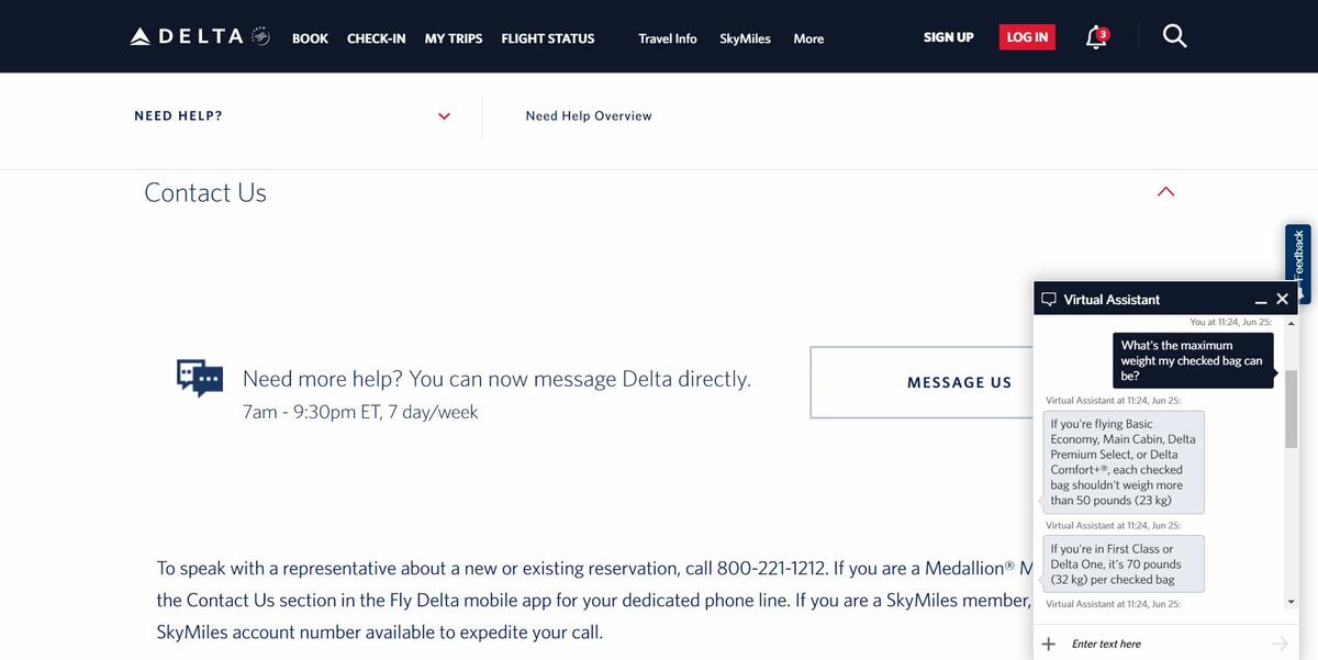 Virtual assistant chat box from Need Help webpage.JPG | Delta News Hub